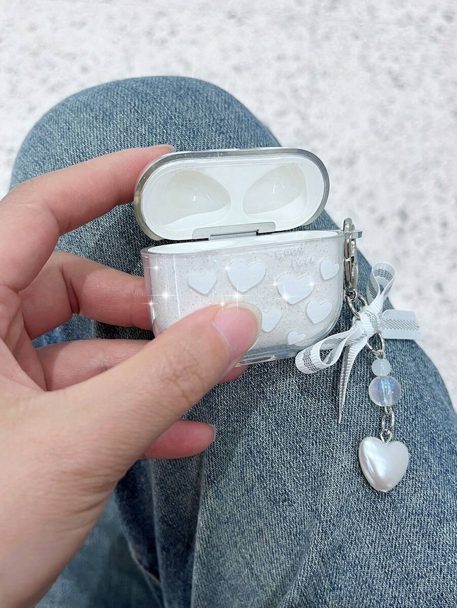 Heart-Shaped Airpods Pro Case With White Bowknot Decoration, Compatible With Apple Airpods 3rd ...