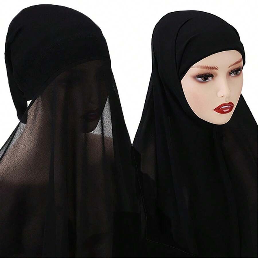 Muslim Women Chiffon Hijab With Cap Instant Chiffon Hijabs With Caps ...