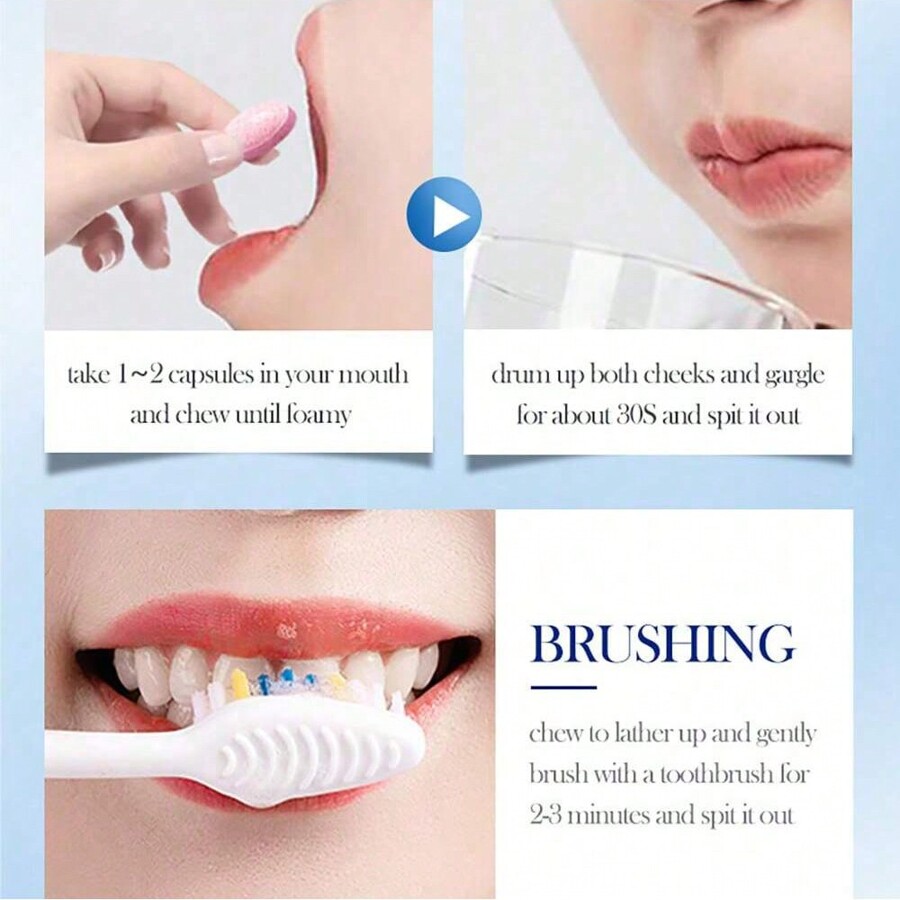 Set Of 6 Sweet-Flavored Solid Toothpaste For Teeth Whitening, Mint/Cherry Blossom/Peach ...