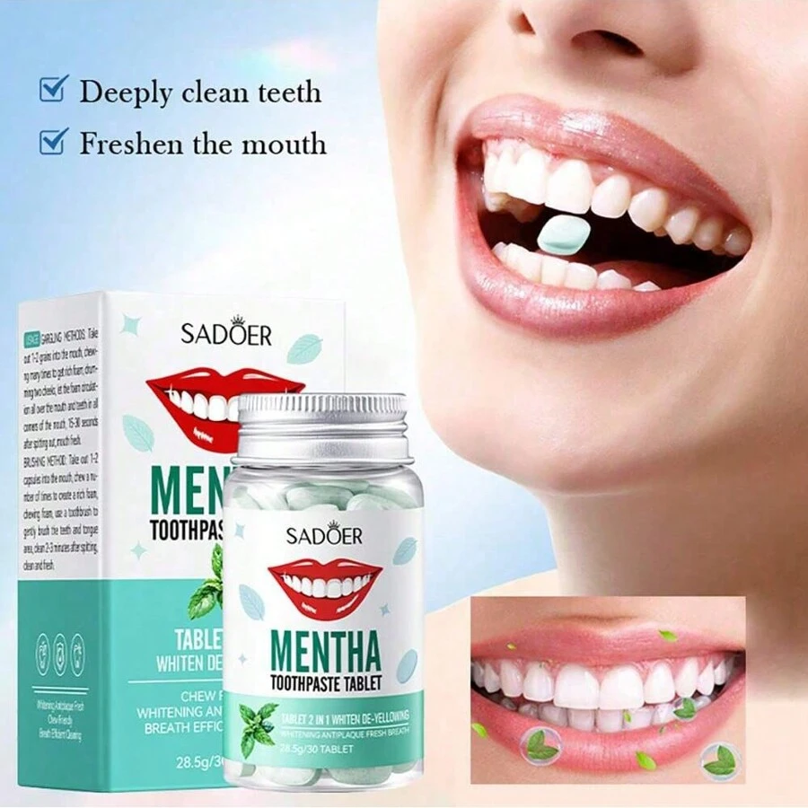 Set Of 6 Sweet-Flavored Solid Toothpaste For Teeth Whitening, Mint ...