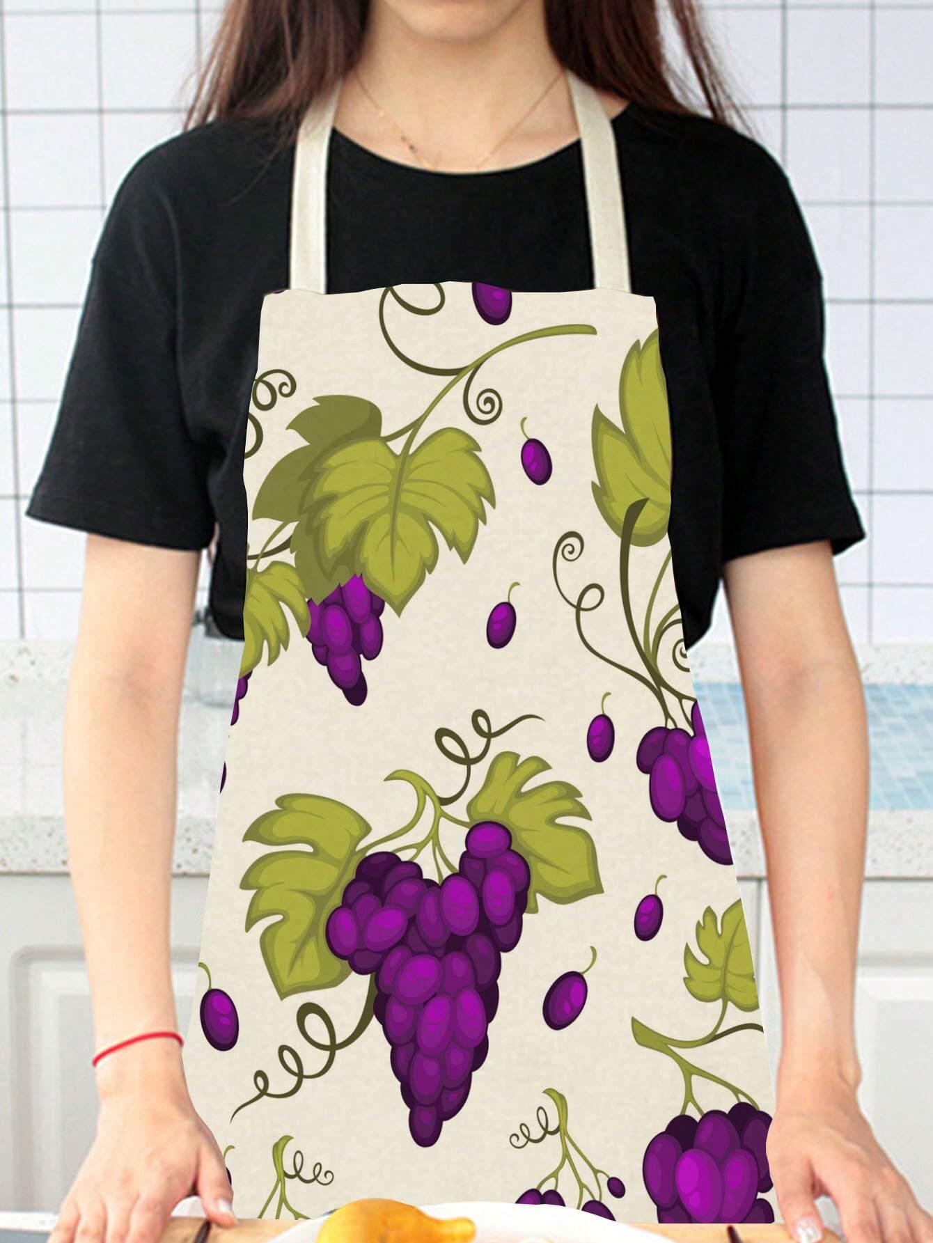 1pc Delantal de Lino con patrones de frutas, notas, comida y calabaza ...