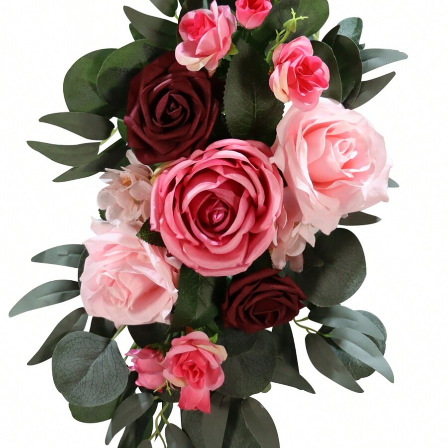 Pink And Red Princess Roses, Pink Roses, And Eucalyptus Garland For ...