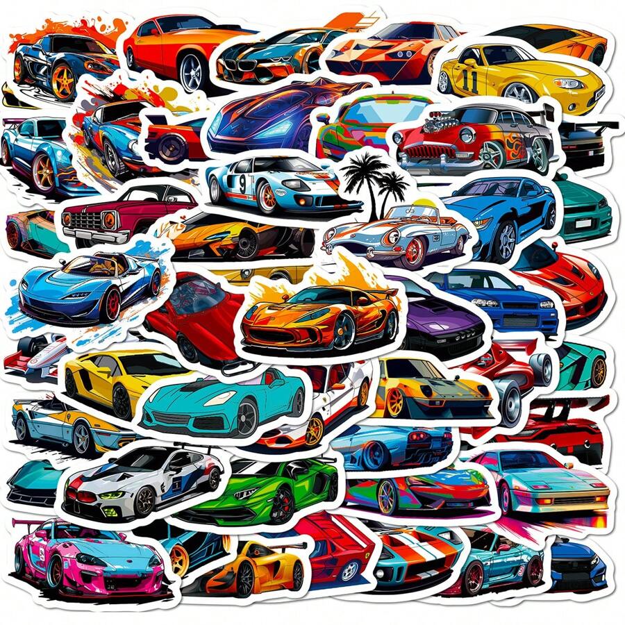50pcs Cool Cartoon Race Car Stickers For Personalized DIY Supercar ...