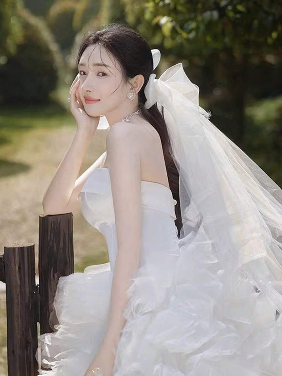 1 pieza de nuevo estilo de diadema de novia francesa con velo de lazo ...