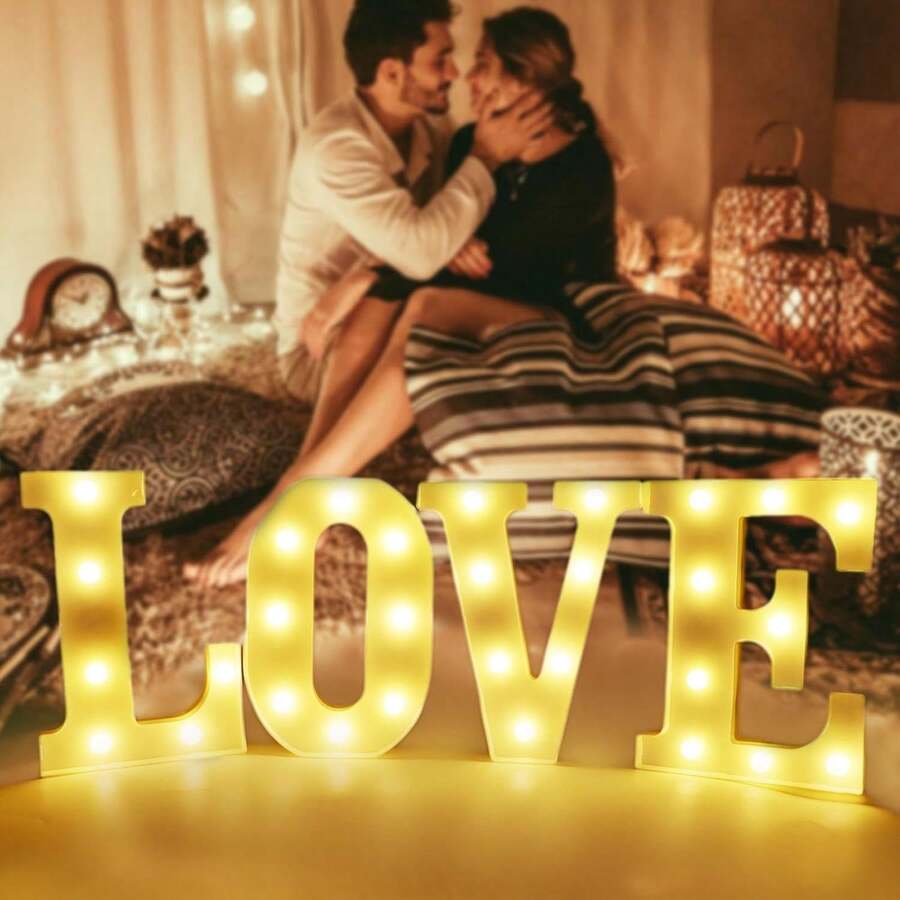 White LED LOVE Sign Alphabet Decorated With Lighted LOVE Letters ...