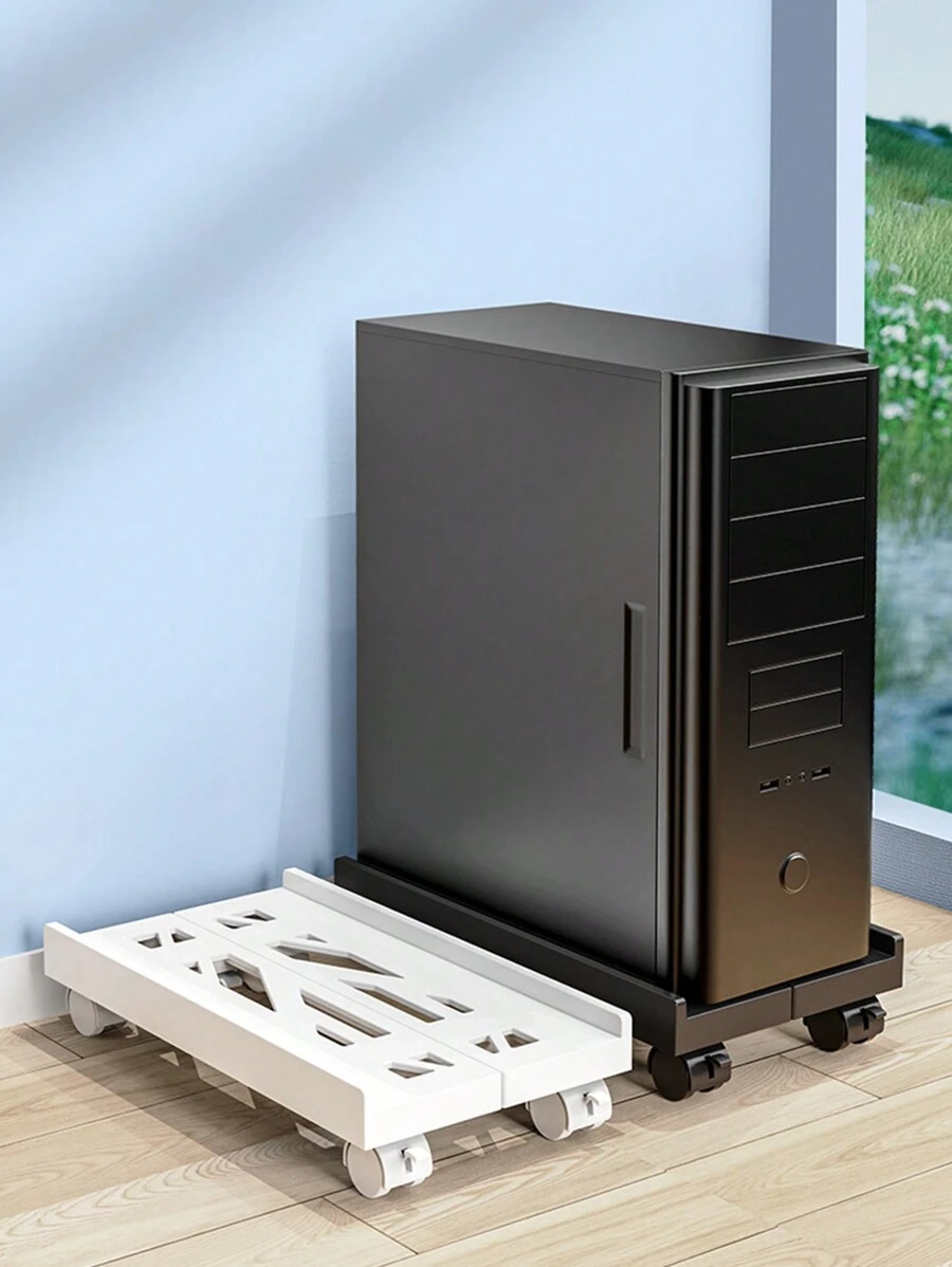 1pc Black Desktop Computer Case Stand With Wheels And Hollow Design For ...