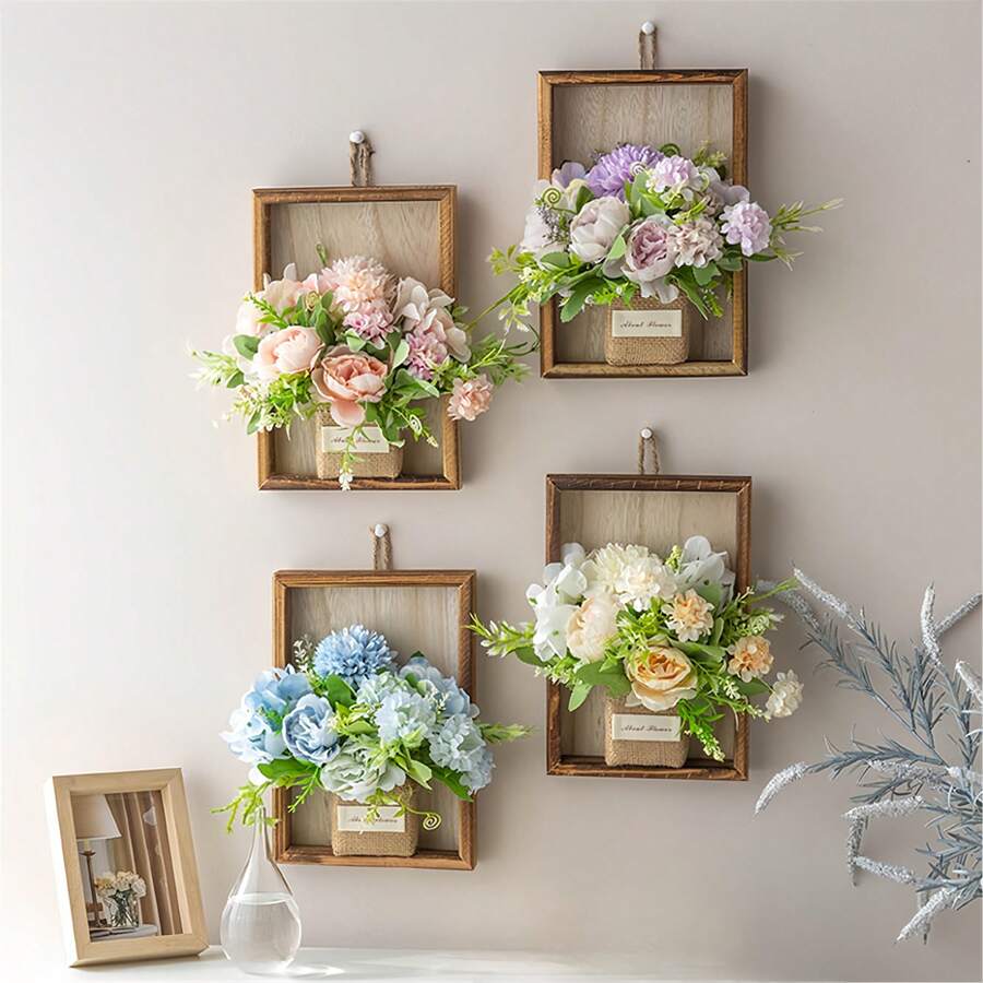 1/4pcs Artificial Flower Plant Frame, 3D Wooden Frame - Plant Wall ...