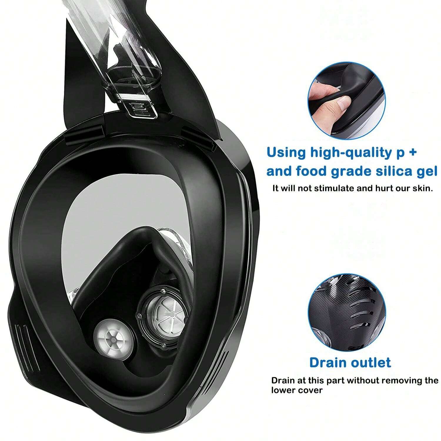 Snorkeling Mask, Full Face Snorkeling Mask Double Tube Silicone Full ...