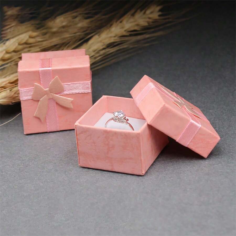 12 Pieces 4.2x4.2x2.6 Cm Square With Bow And Sponge Cardboard Ring Box Inside | SHEIN UK