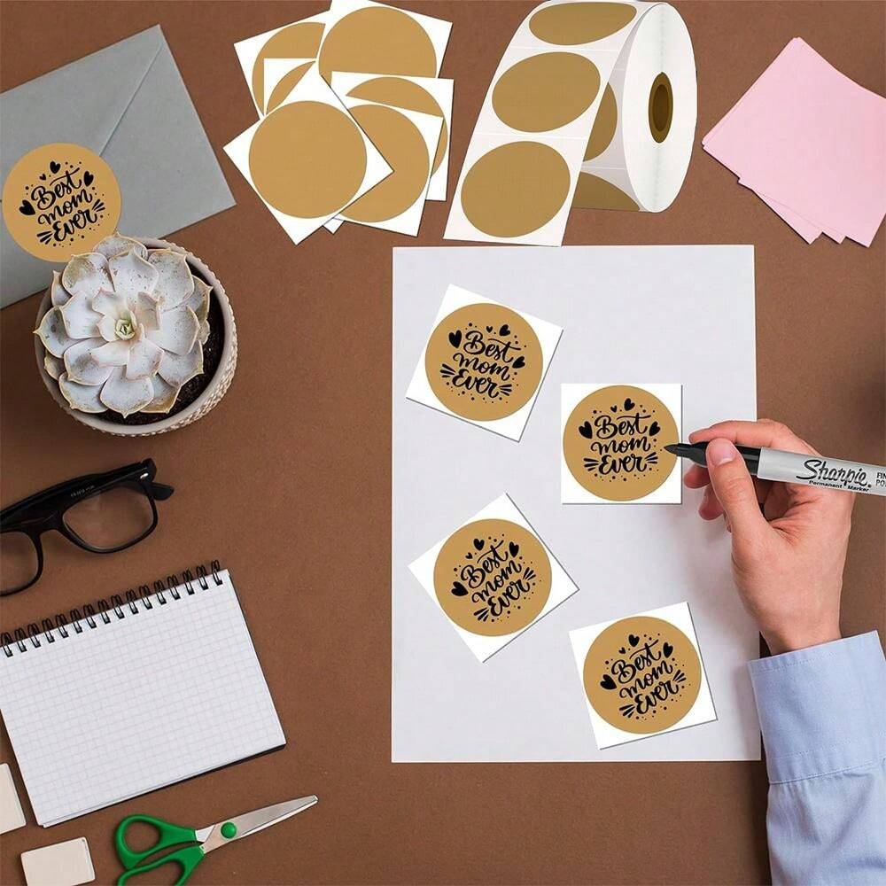 2.5cm Natural Brown Kraft Stickers (500 Per Roll) - Personalized Diy ...