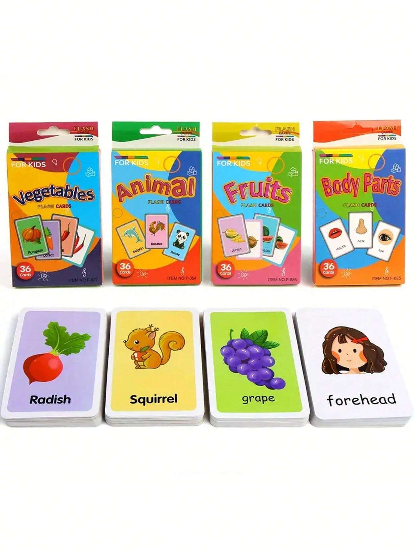 36pcs Multi-Colored Visual Cards For English Word Recognition ...