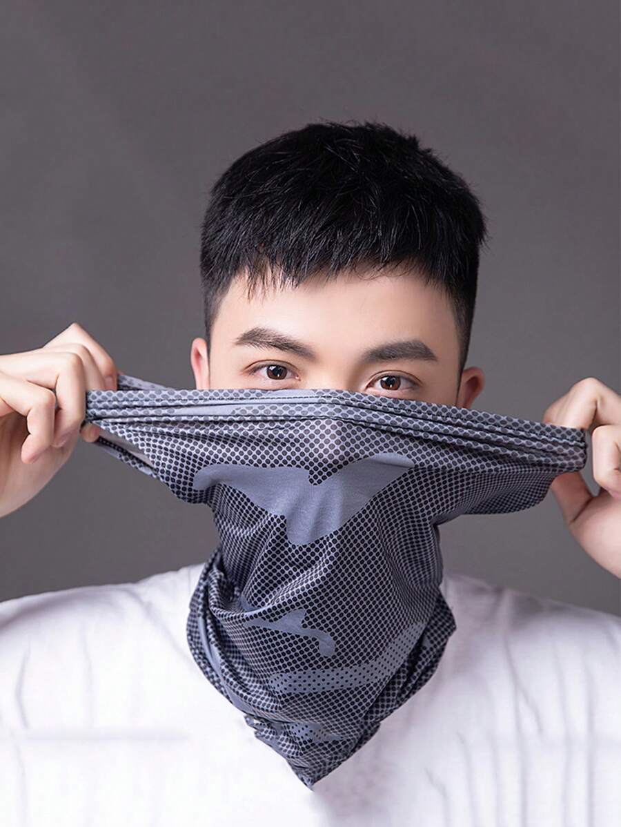 1pc Blue Summer Ice Silk Neck Gaiter With Earloops, Multifunctional ...