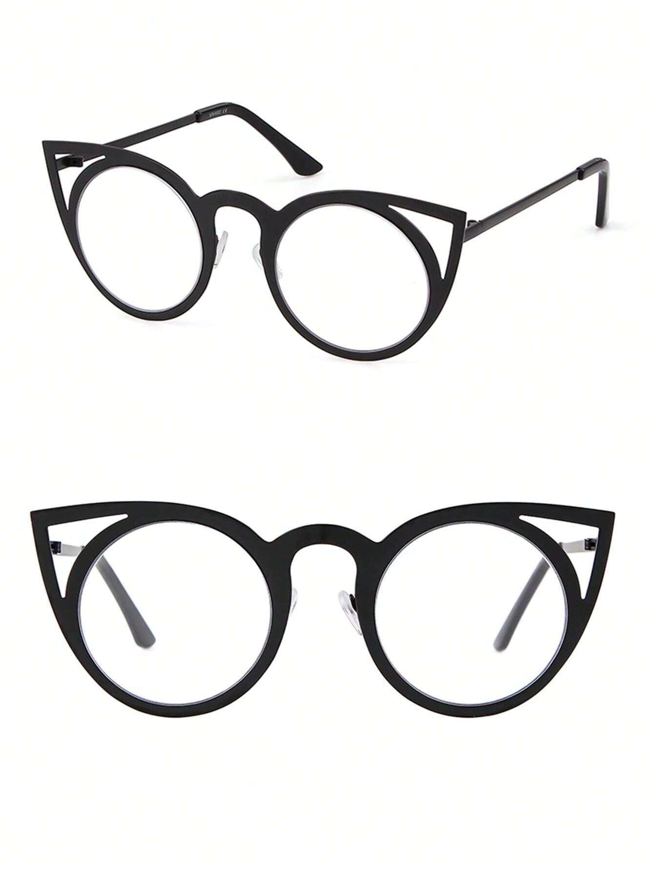 1pair Womens Fashion Round Cat Eye Sunglasses Metal Cut Out Flash Mirror Lens Sun Glasses