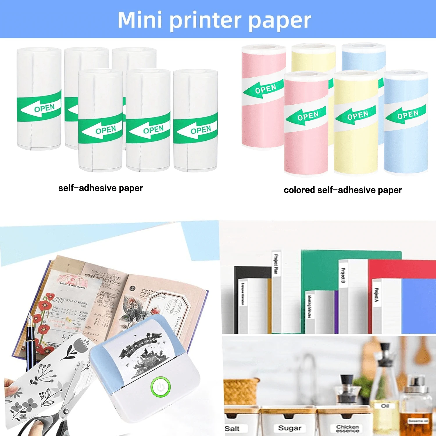 12 Rolls Mix Color Mini Printer Paper Thermal Label Sticker Colorful ...