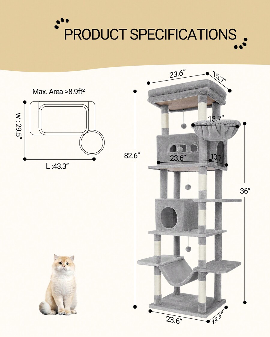 Large Scratching Post, Cat Tower, 210cm High, Multi-Storey Scratching ...