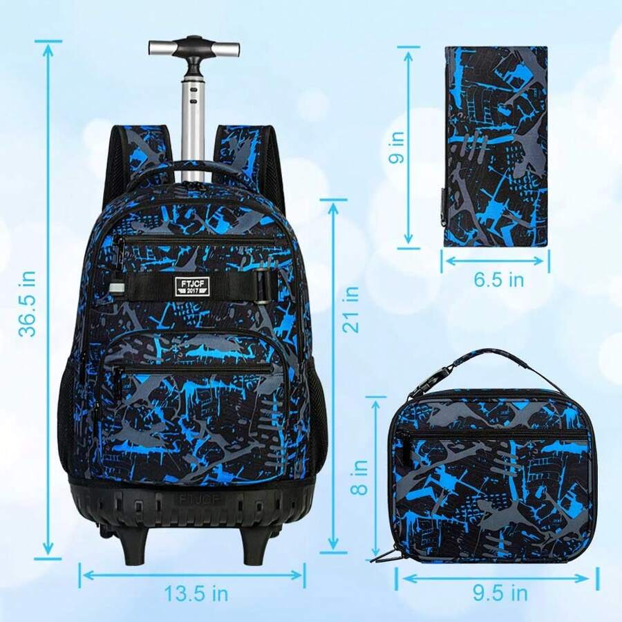 Rolling Backpack For Men Boys, 3PCS Roller Bag With Wheels For , 19 ...