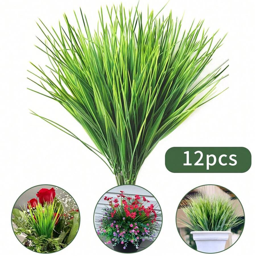 12 Bundles Artificial Grasses Outdoor UV Resistant Fake Grass No Fade ...
