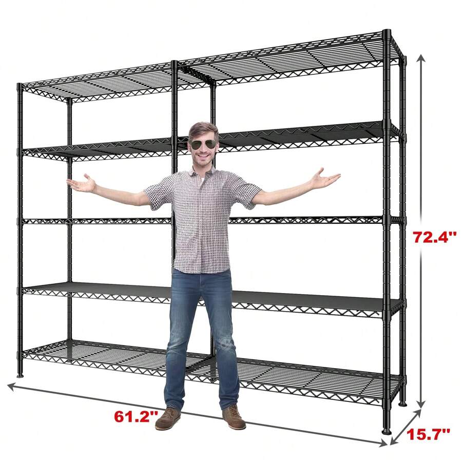 Raybee 61.2''W Storage Shelves 1500LBS Wire Shelving Unit 5 Tier Metal ...