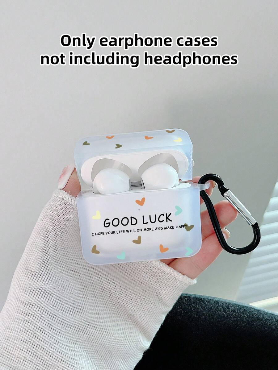 One Heart & Letter Patterned Translucent Square Earphone Case With Hook ...