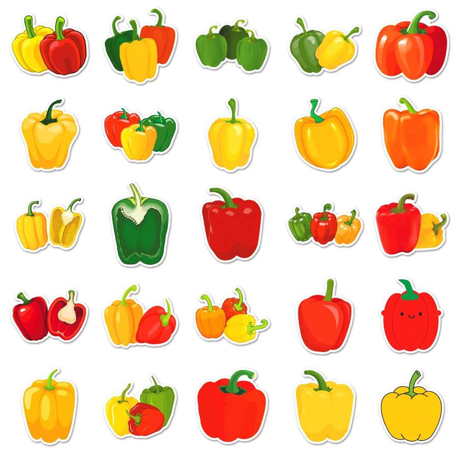 50pcs Colorful Cartoon Vegetable Stickers With Lantern Peppers Design ...
