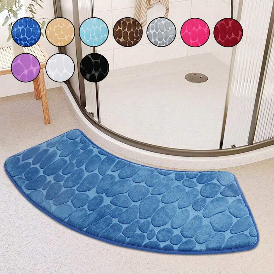 1pc Flannel 3D Blue Pebble Pattern Embossed Fan-Shaped Bathroom Mat ...