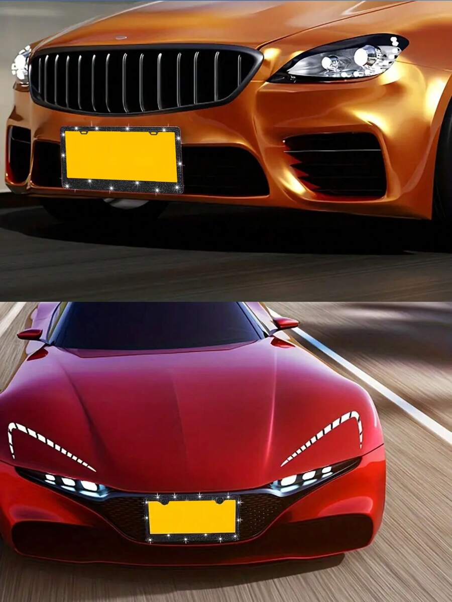 1pc Multi-Color License Plate Frame, Pink, White, Black, Artificial ...