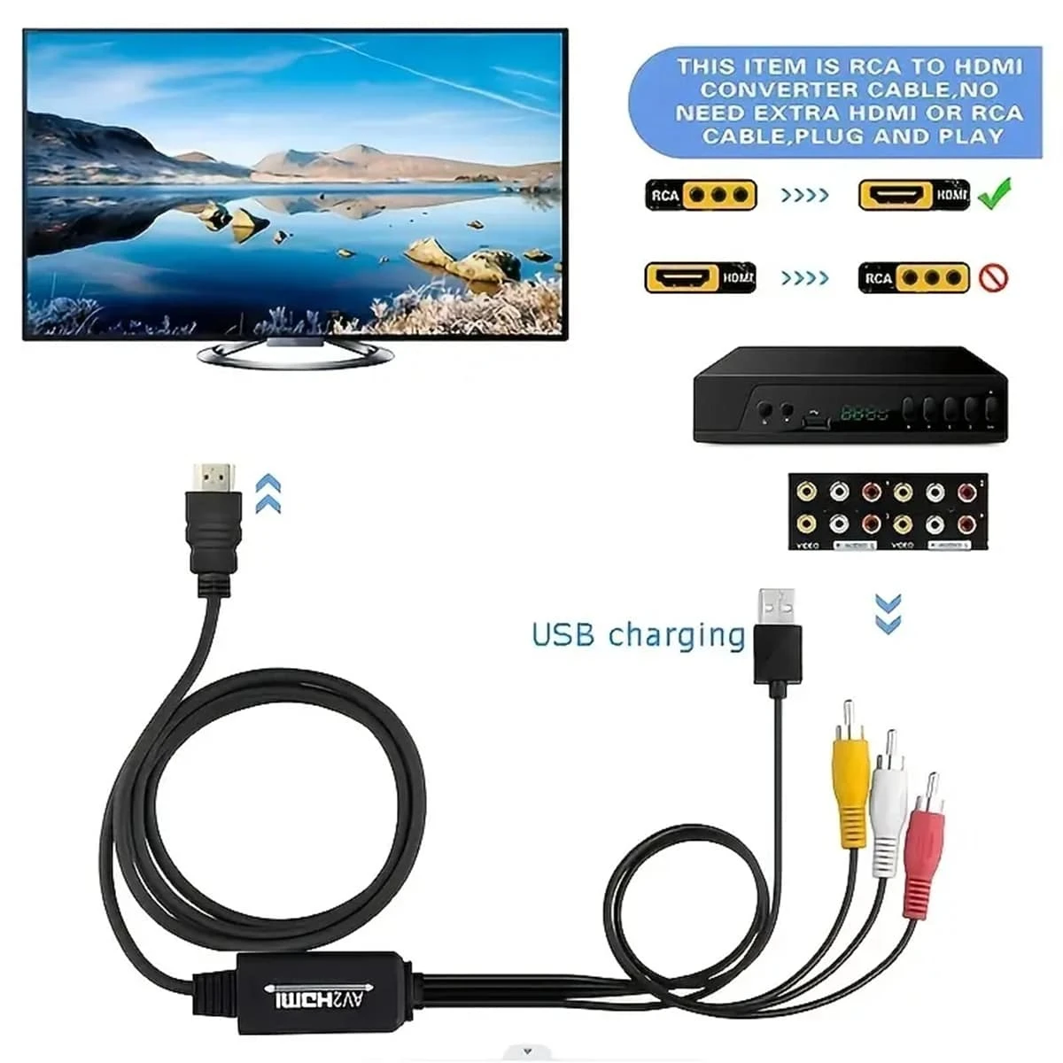 1pcs RCA To HDMI Adapter,AV To HDTV Converter,1080P RCA Composite CVBS ...
