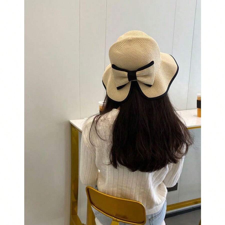 Rear Split Straw Hat With Foldable Elegant Bow Detail Knot Design Wide ...
