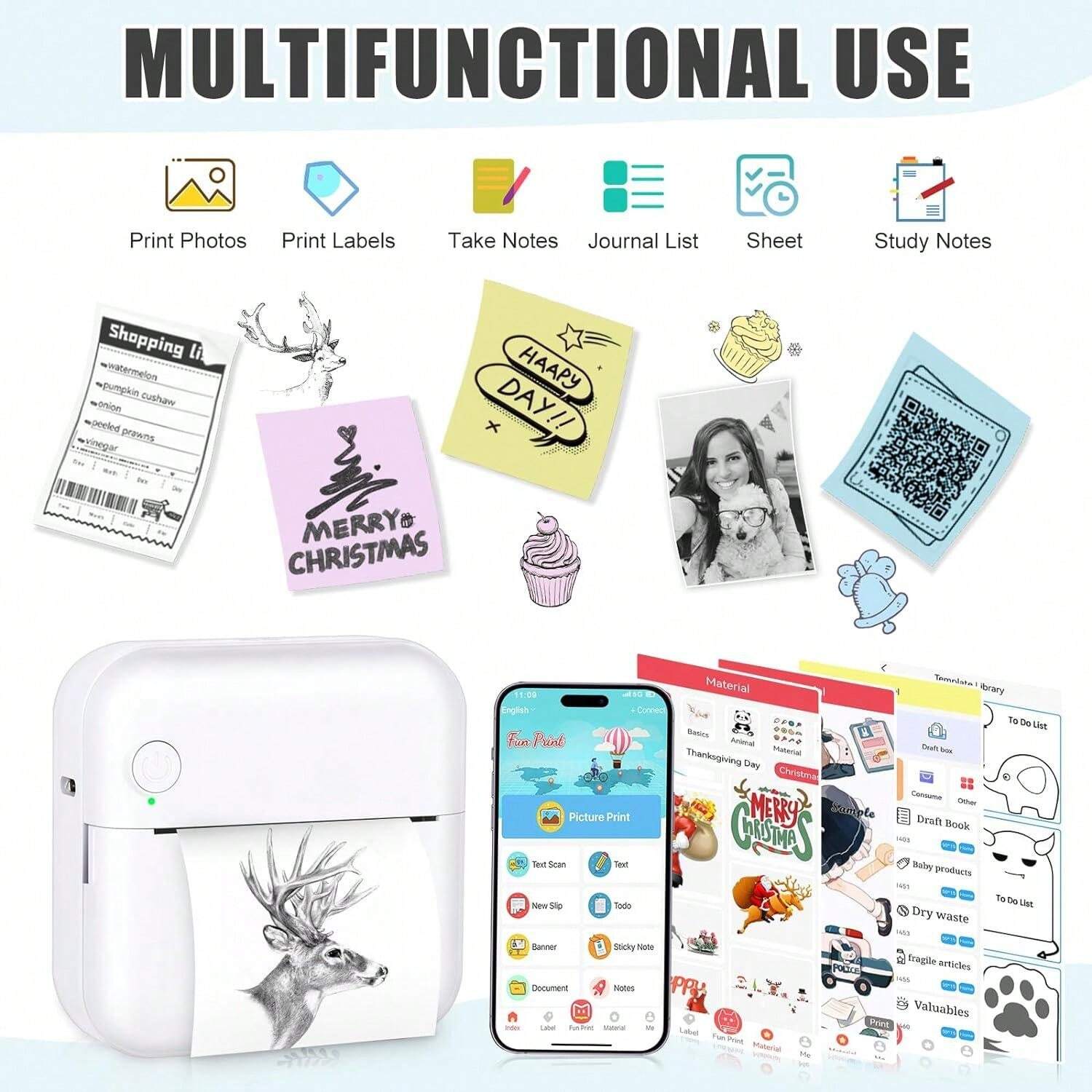 Square Camera-Style Multifunctional Mini Portable Pocket Printer With ...