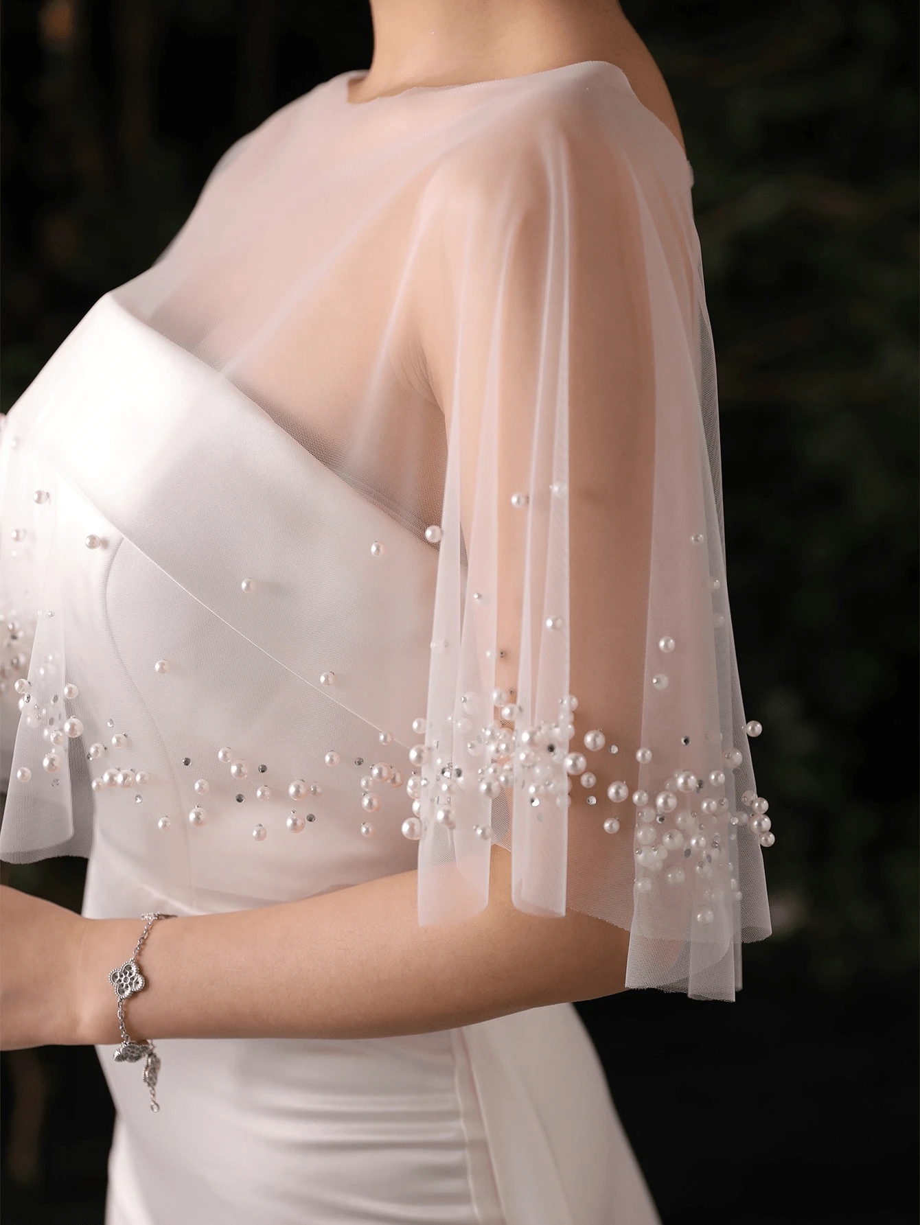 1pc Korean Style Bridal Wedding Shawl Cape Plus Size White Elegant ...