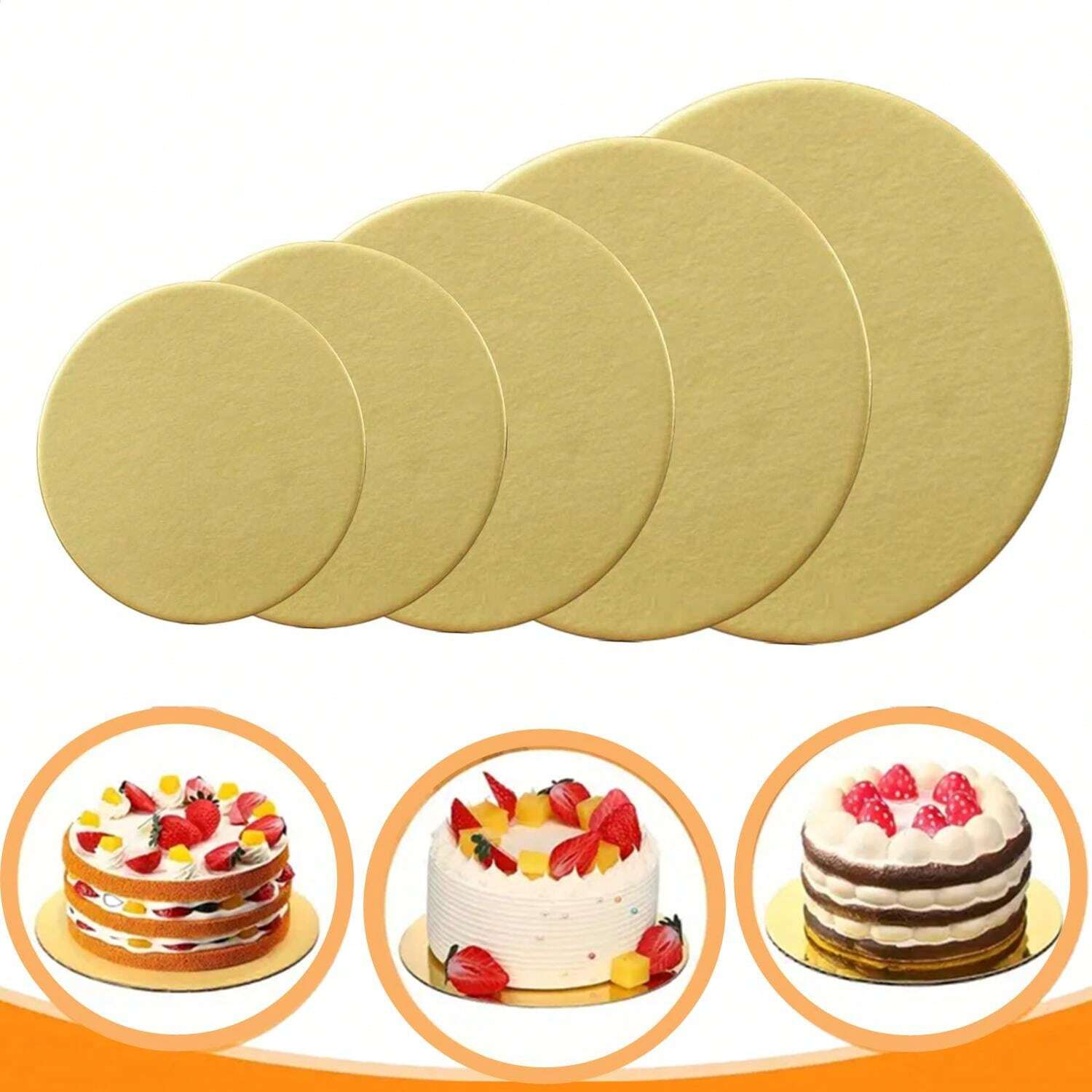 10pcs Cake Boards, Round Gold Bakery Boards, Grease Proof Cakeboard ...