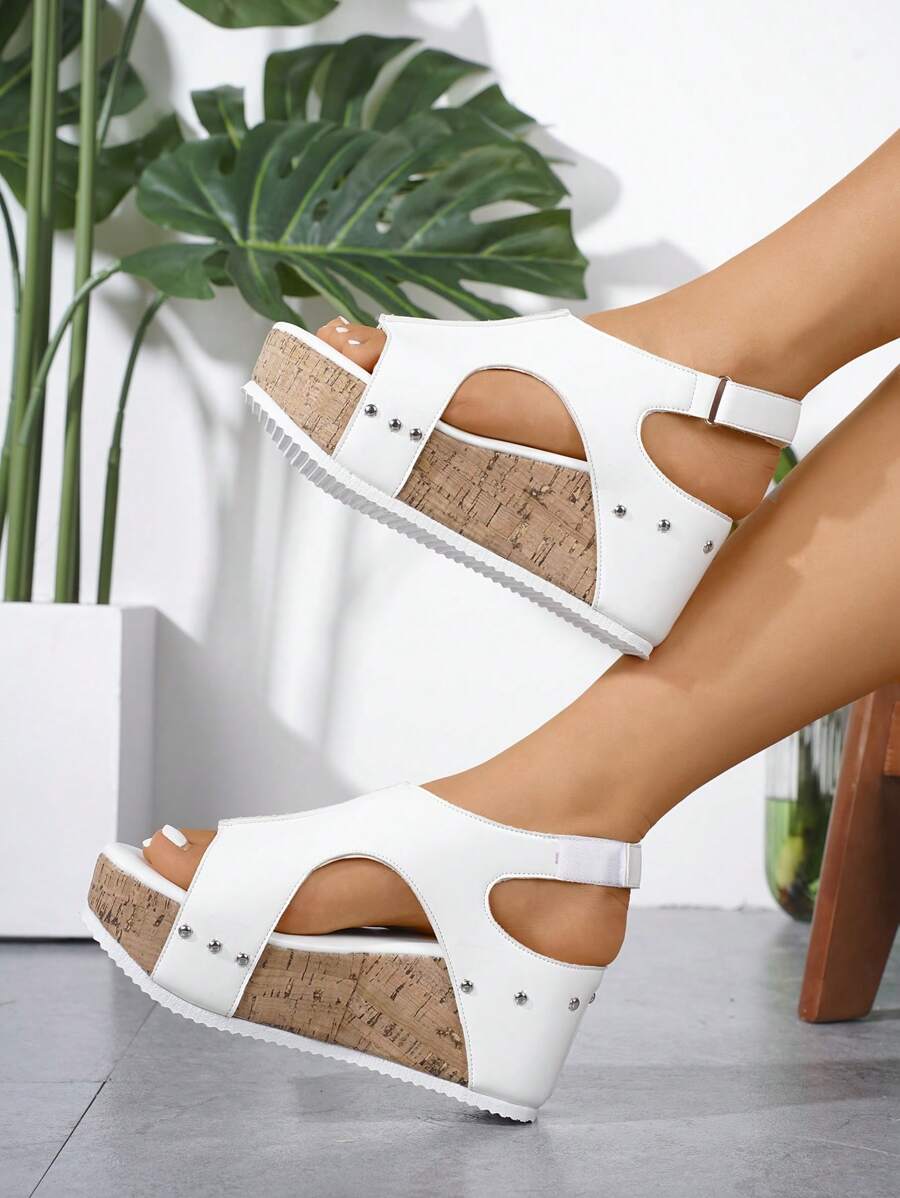 White Wedge Heels For Women With Waterproof Platform, Strap And Roman ...