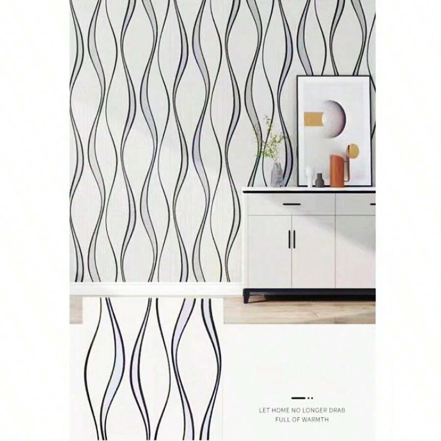 1 Roll Curved Stripe Self-Adhesive Wallpaper - Waterproof, Removable ...