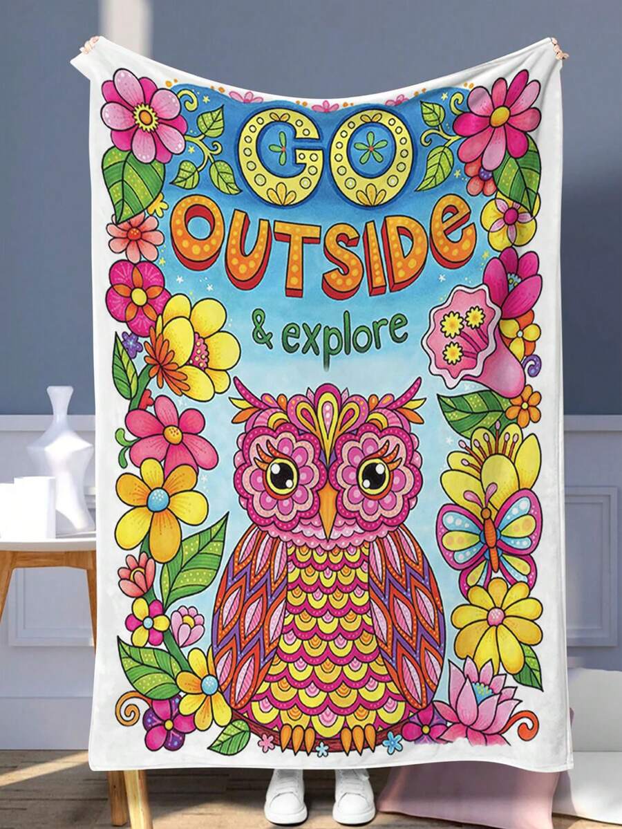 1pc Super Soft Flannel Blanket With Personalized Design, Owl Pattern ...