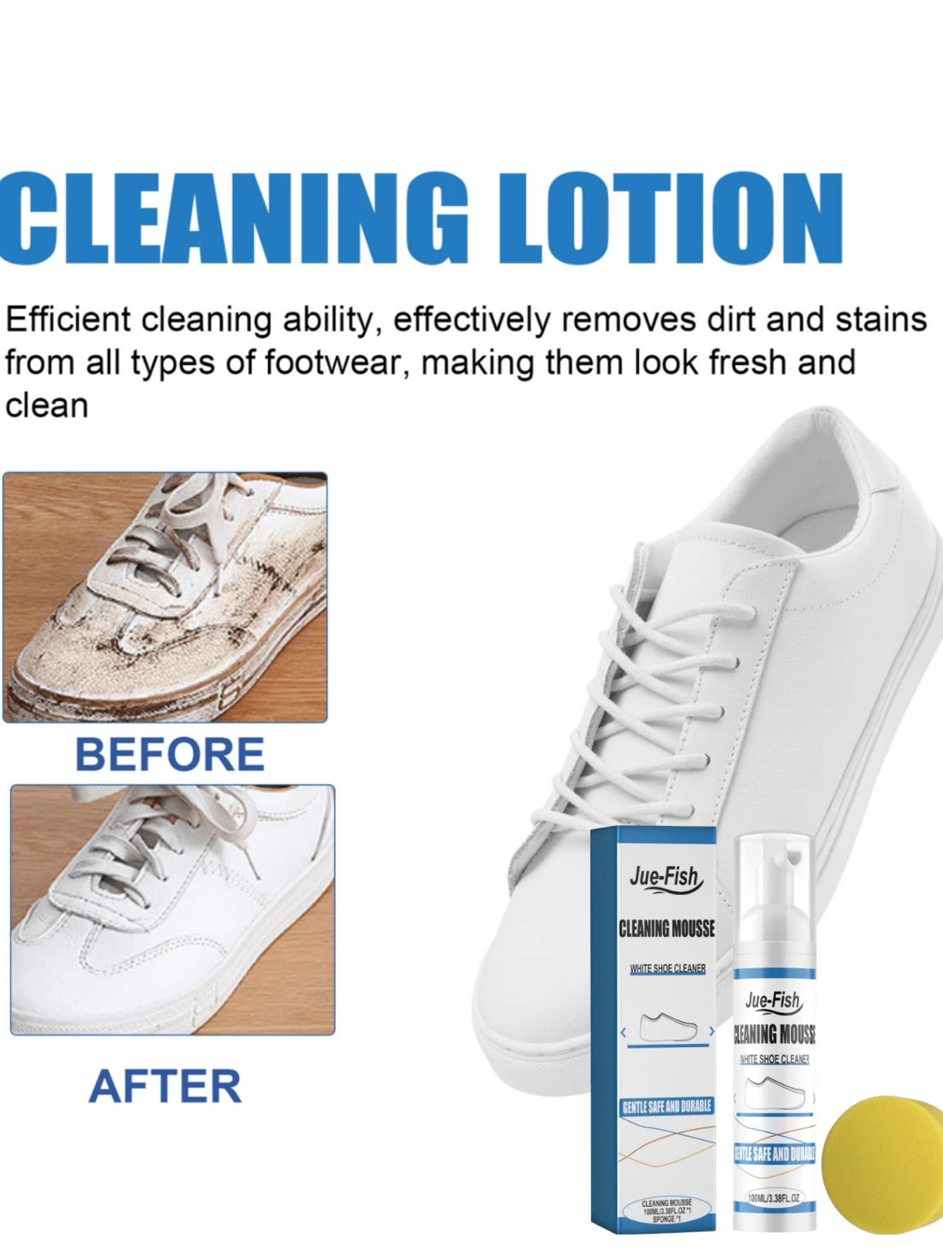 Jue-Fish White Shoe Cleaner, Multi-Functional Cleaner To Remove Stains ...