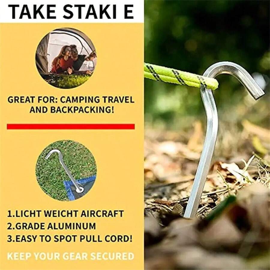 10pcs Camping Tent Stakes, 7 Inch Heavy Duty Metal Tent Peg With Hook ...