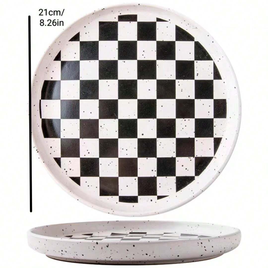 One Piece Of Black And White Checkerboard Porcelain Plate For Breakfast ...