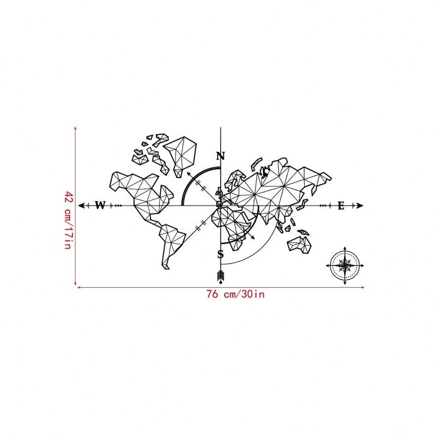 Large World Map Compass Earth Wall Sticker Office Classroom World Map ...