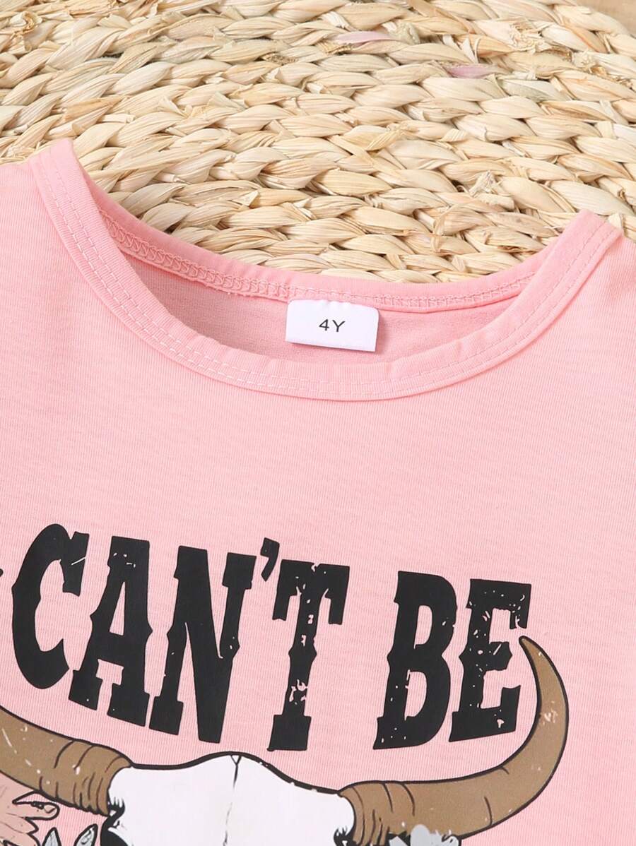 Young Girl Summer Casual Cow Pattern Short Sleeve T Shirt And Shorts