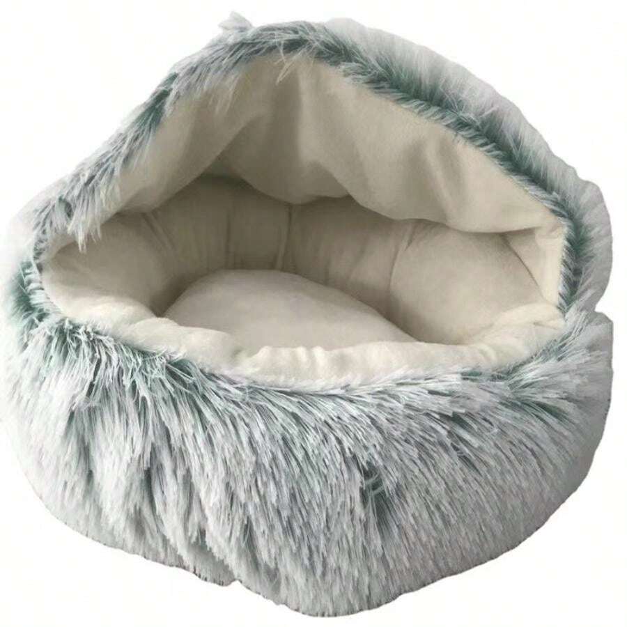 1pc Furry Soft Dog Bed House, Warm Sofa Cuddly Dog Cave Nest Sleeping ...