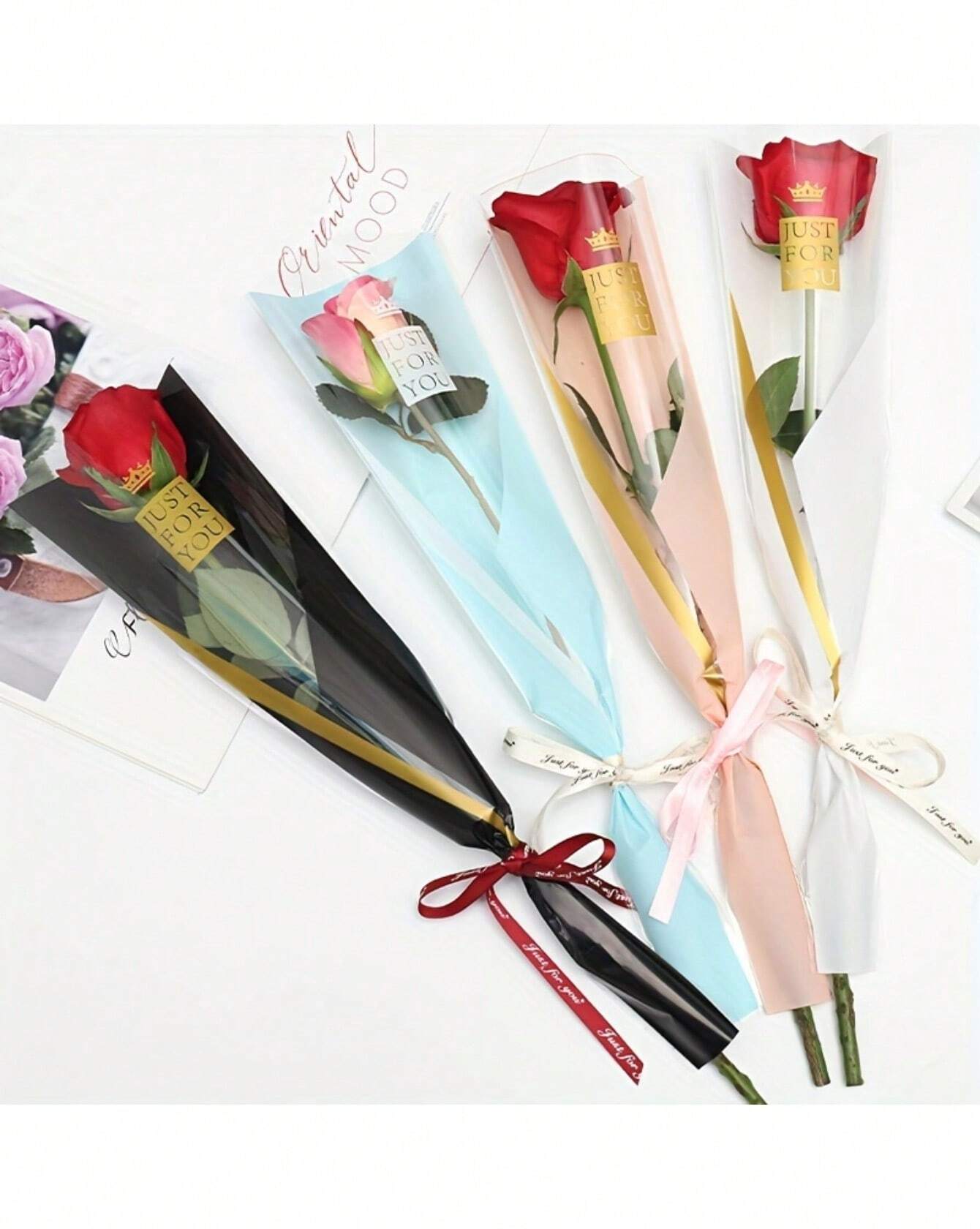100pcs/50pcs/Bag Single Rose Sleeves Flower Clear Bag Packaging Floral ...