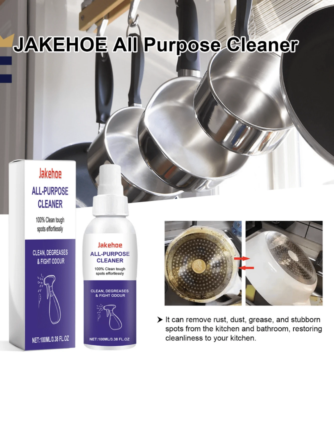 Jakehoe สเปรย์กำจัดคราบและสนิมอเนกประสงค์ครัวฝุ่นจาระบีคราบทำความสะอาด ...