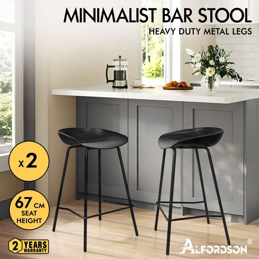 ALFORDSON 2x Kitchen Bar Stools Bar Stool Counter Chairs Metal Finn ...