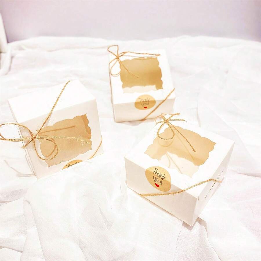 5PC Baking Packaging Cowhide Paper White Open Window Cake Biscuit Small ...