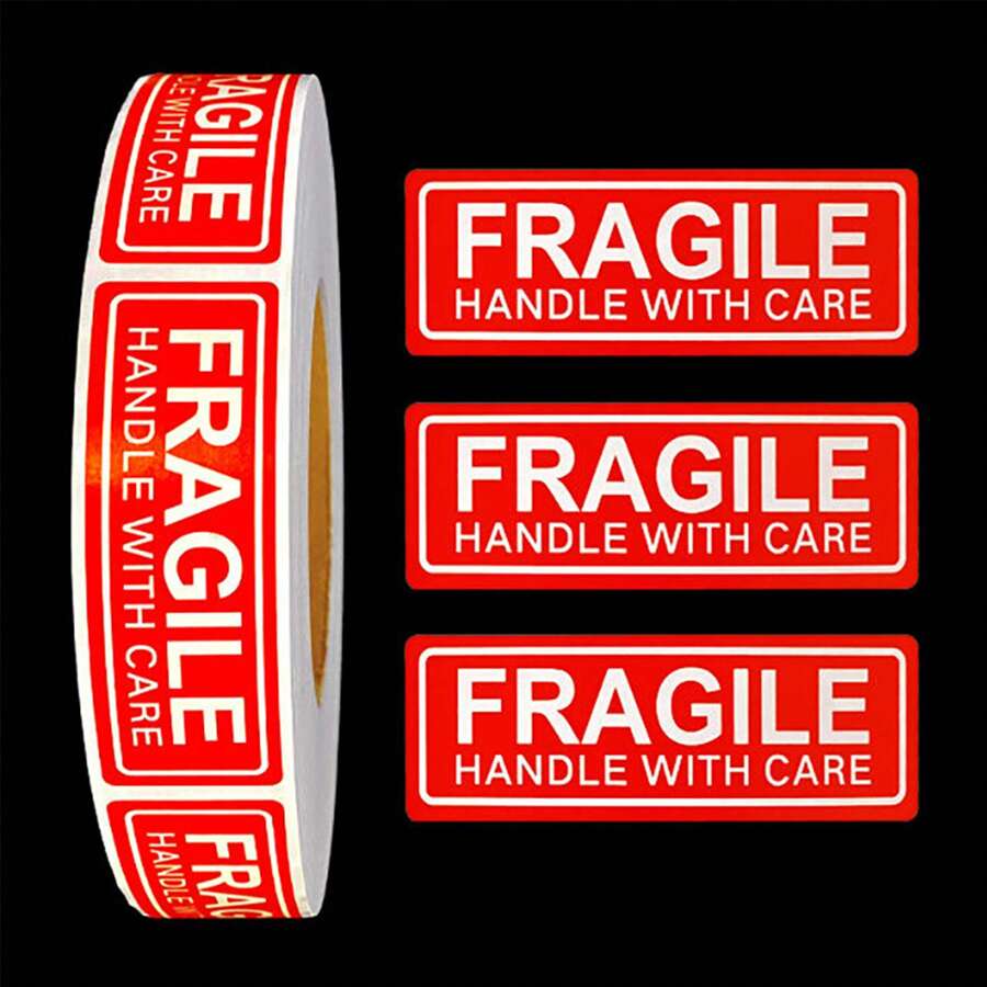2 Rolls Rectangle Red Fragile Stickers FRAGILE Handle With Care Warning ...