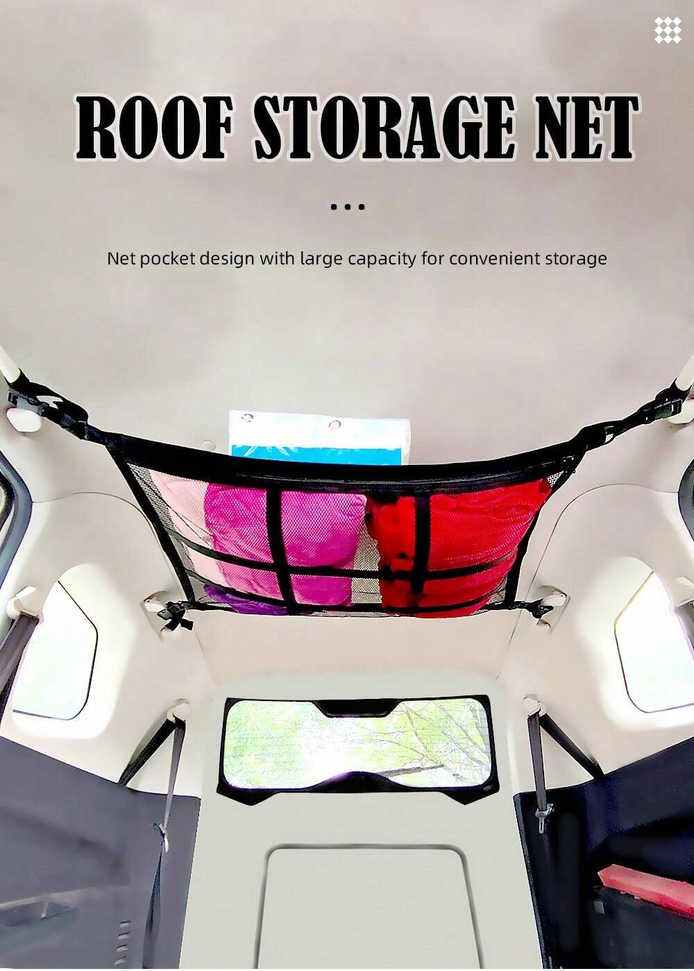 Car Roof Storage Bag With Car Net Pocket, Rectangular 9-Grid Car Roof ...