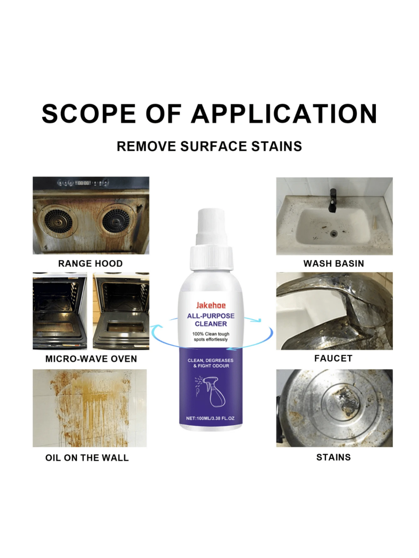 Jakehoe Removedor de Manchas e Ferrugem Multiuso em Spray para Remover ...