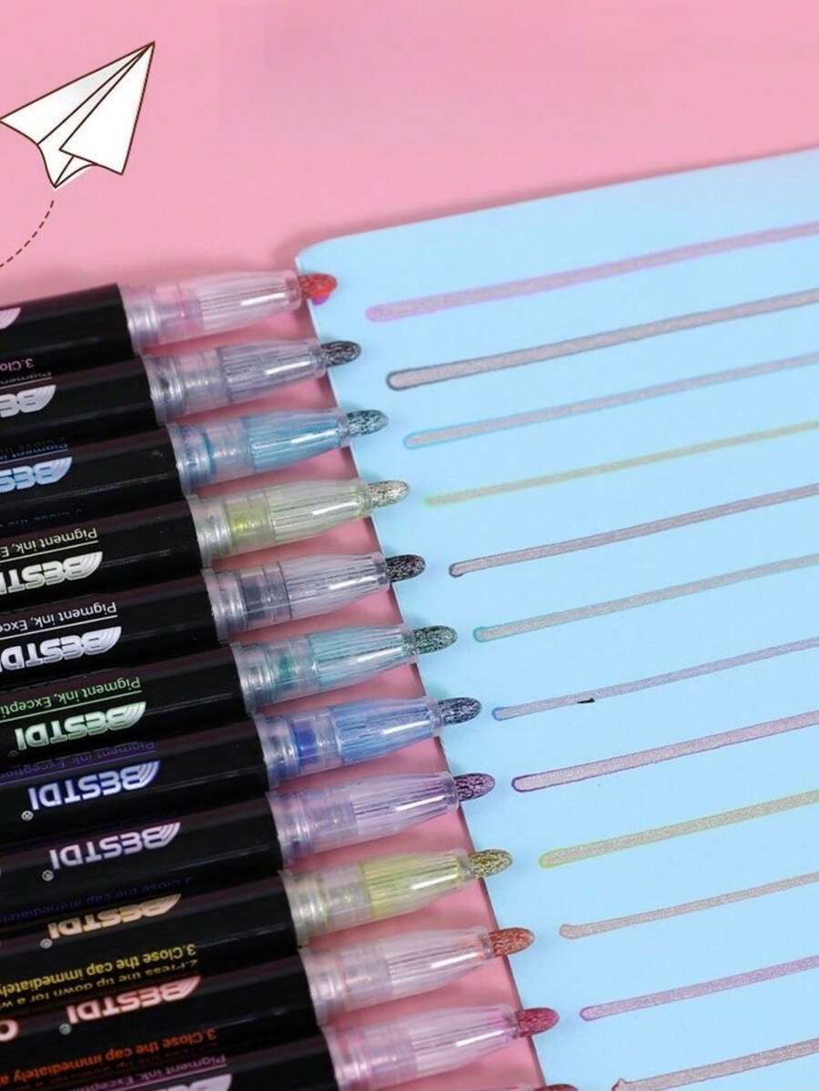 12 Colored Dual Line Highlighter With Outline Pen | SHEIN USA
