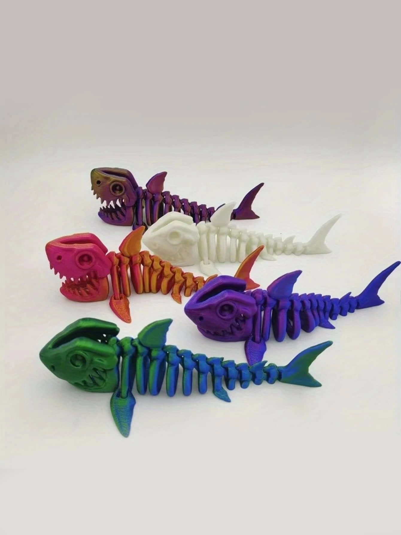 3D Printed Shark-Eating Skeleton Of Human Figurine, Movable Fish Joints ...