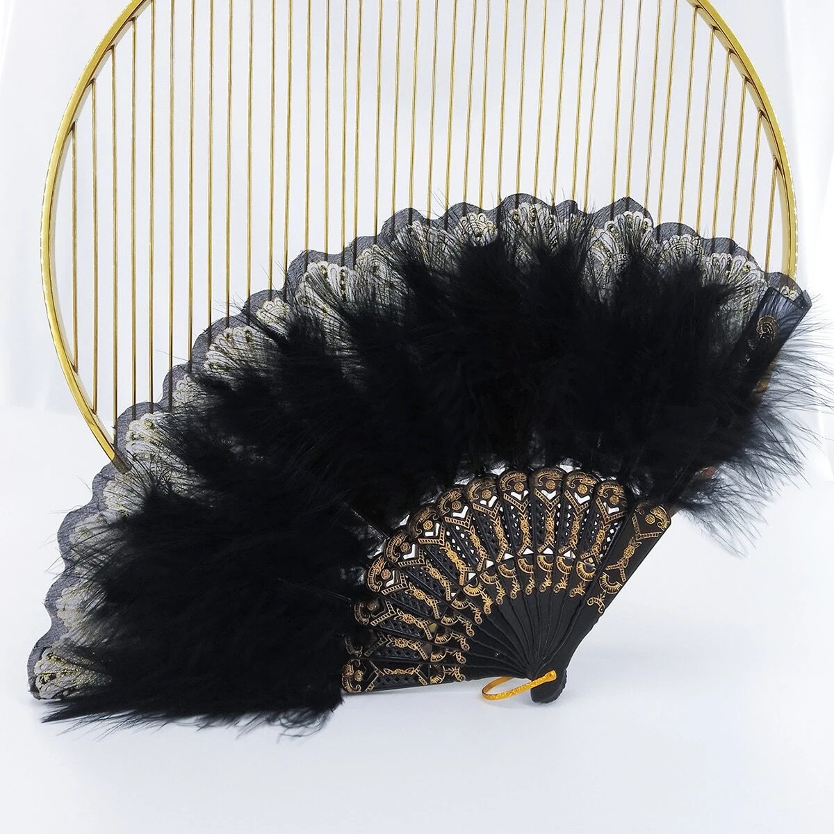 1PC Jockey Club Dress Up Hand Fan Lolita Retro Feather Folding Fan ...